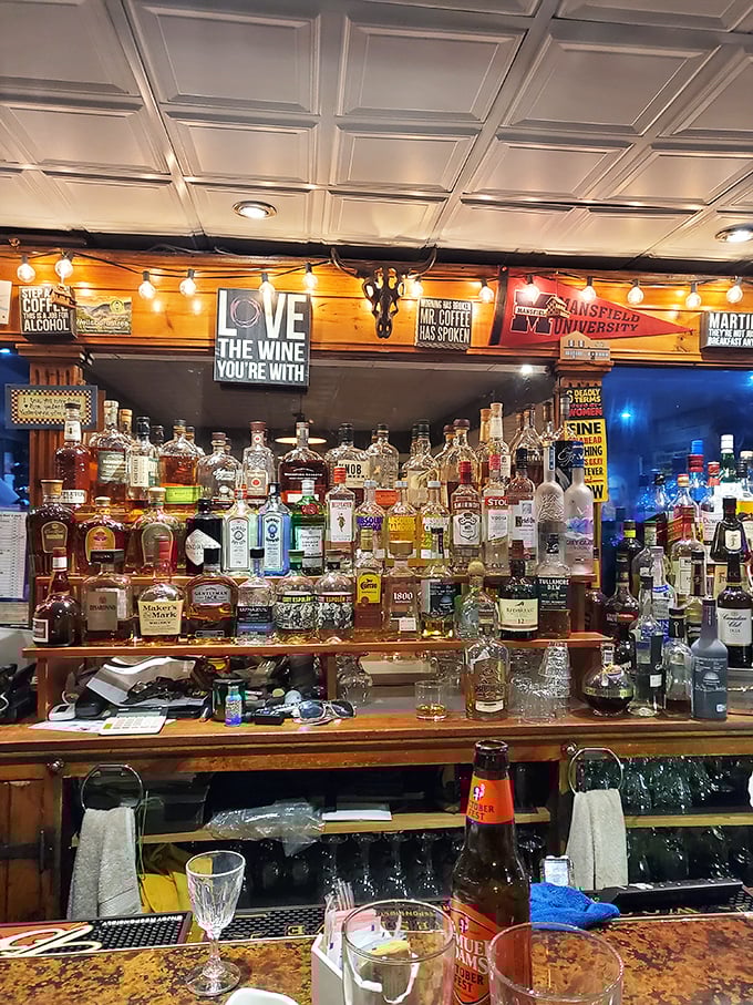 A welcoming bar area where conversations flow as smoothly as the perfectly poured drinks and good times.