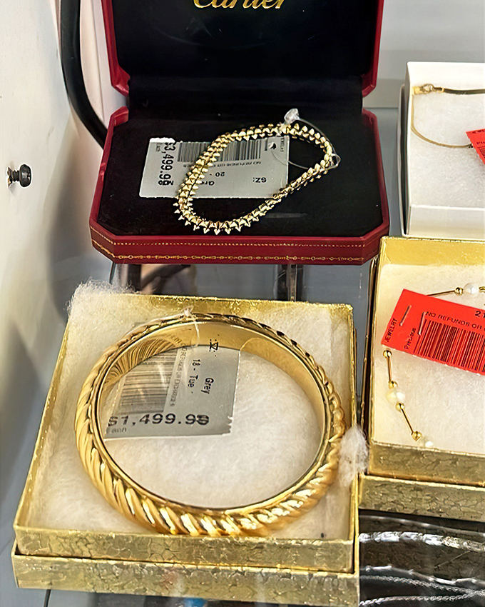Luxury jewelry finds occasionally surface among the costume pieces—like striking gold in a stream where others have only seen pebbles.