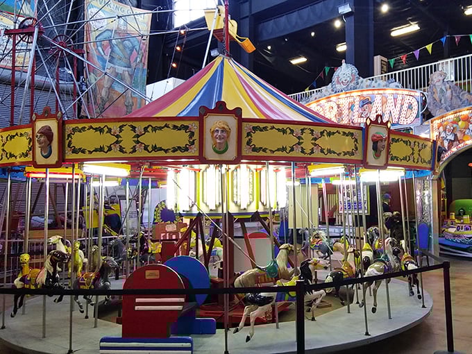 A beautifully restored carousel stands as testament to the craftsmanship that made every ride a work of art.
