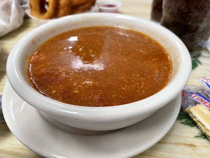 Homemade chili that's achieved the perfect balance – hearty enough for a meal, yet civilized enough to avoid the five-alarm fire department call.