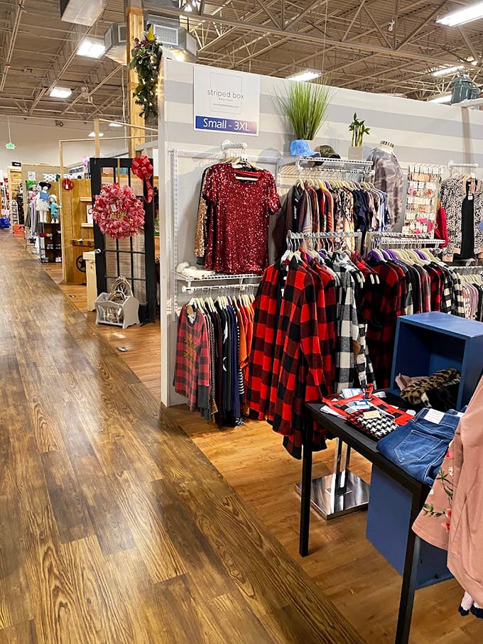 Buffalo plaid paradise! From sequin sparkle to cozy flannel, this clothing section offers Texas-sized style for every personality.