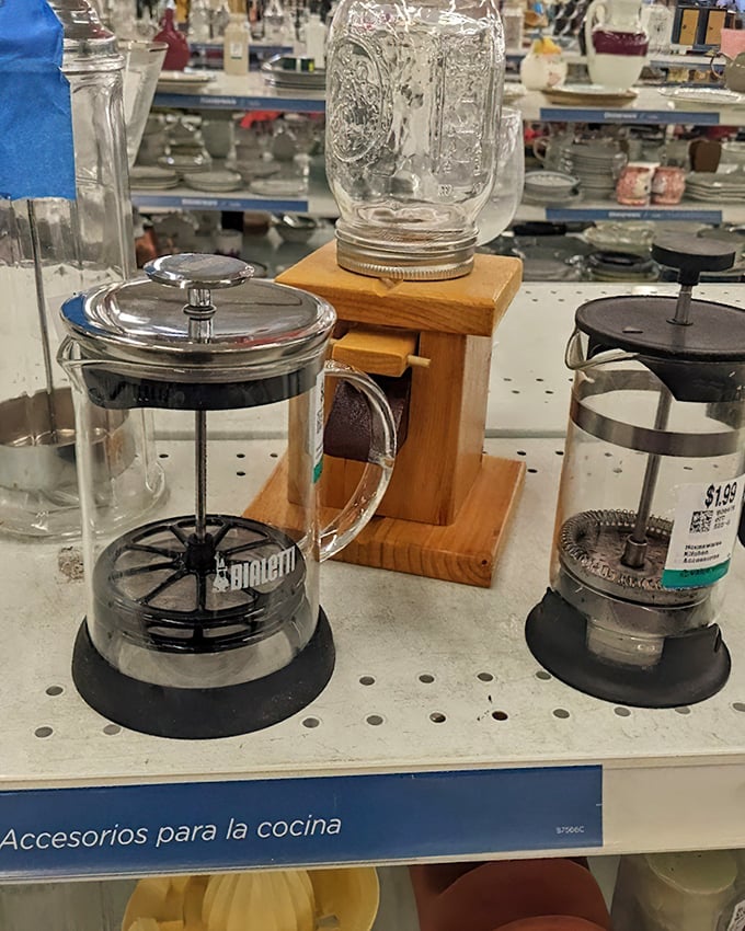 Coffee makers and kitchen gadgets galore—proof that America's caffeine addiction spans generations and brewing technologies.