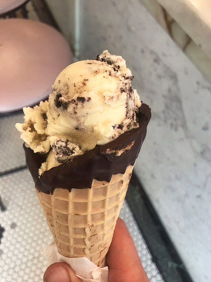 Cookies and cream in a chocolate-dipped cone—proof that sometimes the best ideas are the ones that pile delicious things on top of each other.