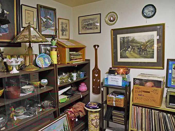 Vinyl records and vintage frames create the perfect corner for nostalgia addicts. Those album covers are artwork that Spotify can't replicate.