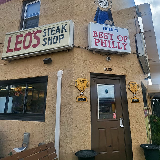 The doorway to deliciousness. Those championship plaques aren't just decoration—they're well-earned badges of cheesesteak honor.