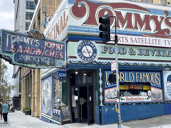 The entrance beckons like a portal to another time—when neon was art and restaurants weren't afraid to announce their delicious intentions.