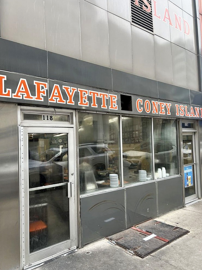 The entrance to Lafayette promises no frills, no pretense—just legendary coneys that have satisfied Detroiters for generations. 
