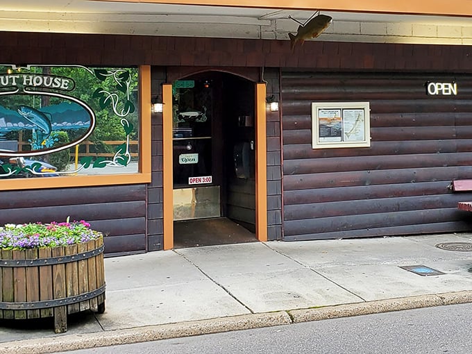 The unassuming entrance beckons like a secret fishing spot – no flash, no fuss, just the promise of honest-to-goodness mountain cooking waiting inside.