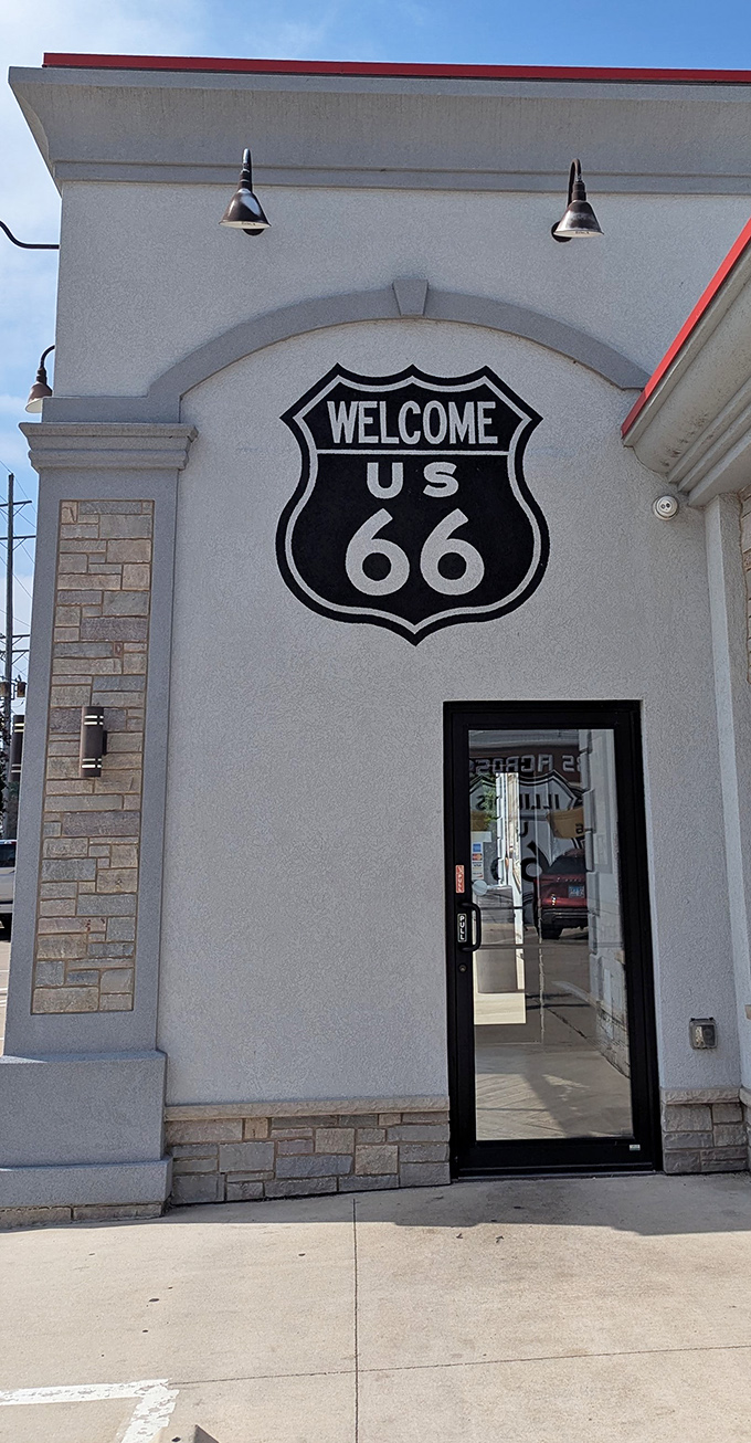 The Route 66 shield doesn't just mark a location—it's a promise that inside, you'll find America on a plate.