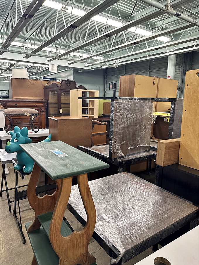 Furniture finds that span decades of design. That teal dinosaur stool is either someone's greatest regret or about to become your conversation piece.