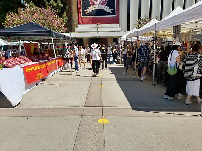 The heartbeat of the market – where shoppers flow between stalls like a choreographed dance of discovery and delight.