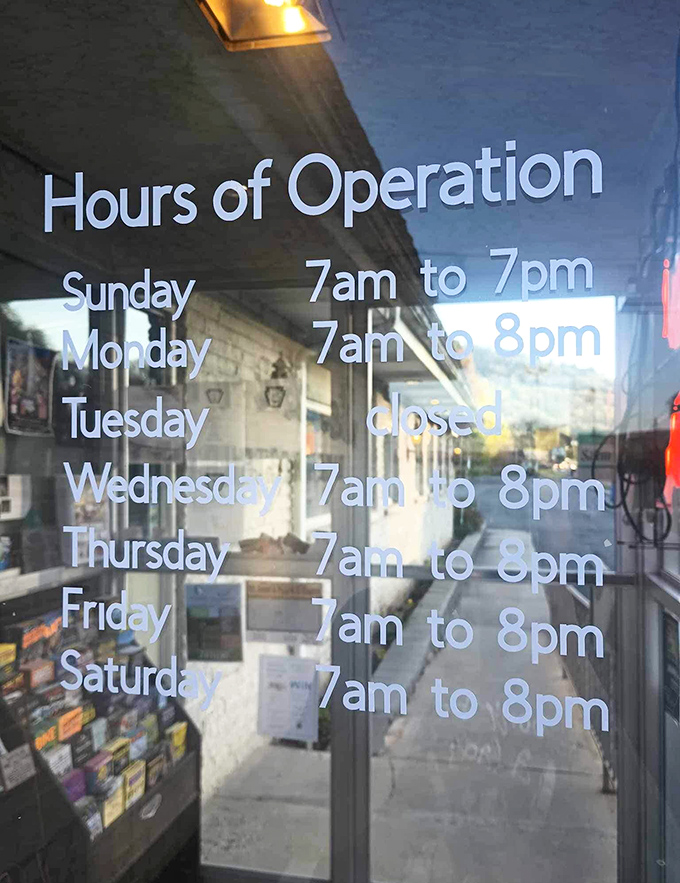 The hours of operation sign—a small but crucial detail that separates "I could really go for some diner food" from "I should have checked if they were open."