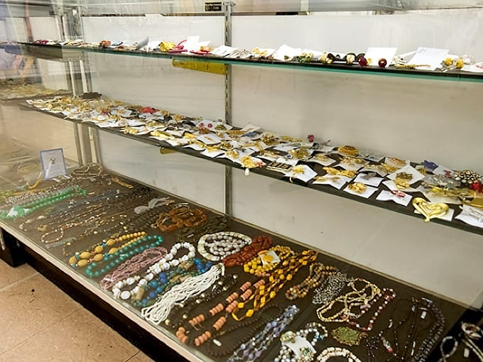 Jewelry treasure trove! Beads, bangles, and baubles galore—someone's former statement pieces ready to accessorize your next outfit adventure.