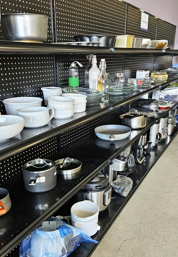Kitchen treasures lined up like soldiers. That white ceramic casserole dish has probably seen more family recipes than most cooking shows.