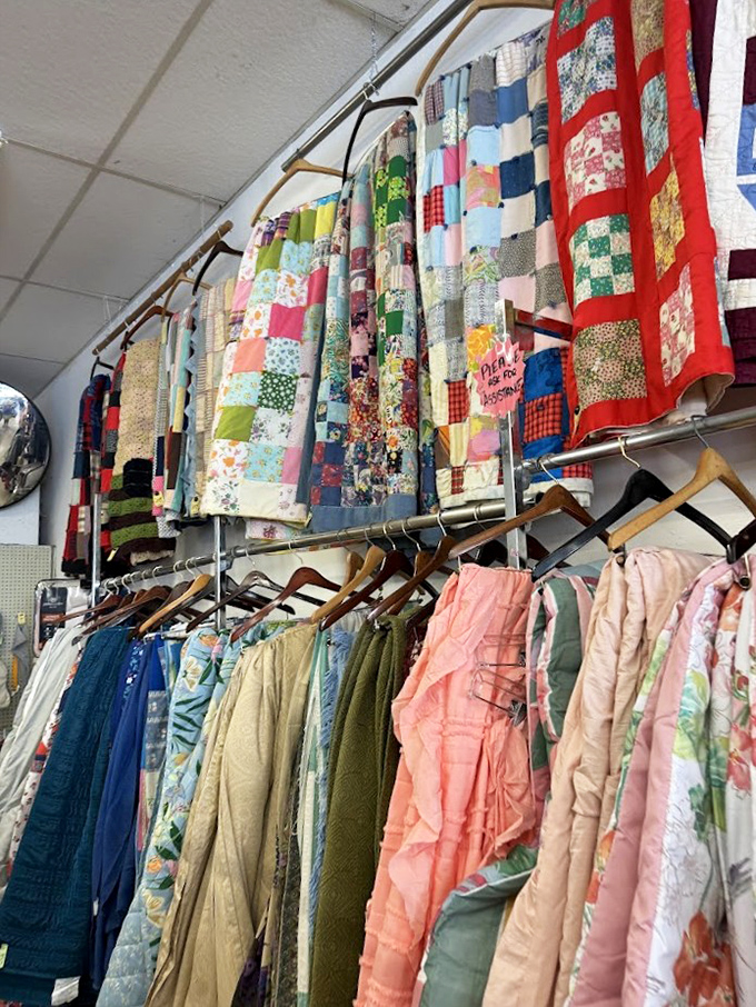 Handmade quilts tell stories through fabric, each patch and stitch representing hours of craftsmanship now available for pocket change.