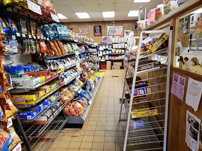 The mini-market section offers everything a sandwich enthusiast might need – including enough snacks to survive the apocalypse in delicious style.