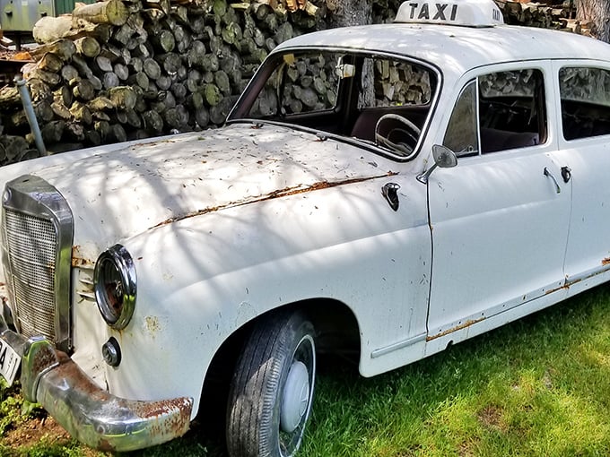 This retired taxi won't take you anywhere physically, but mentally? That's another story. The meter's off, but the memories are running.