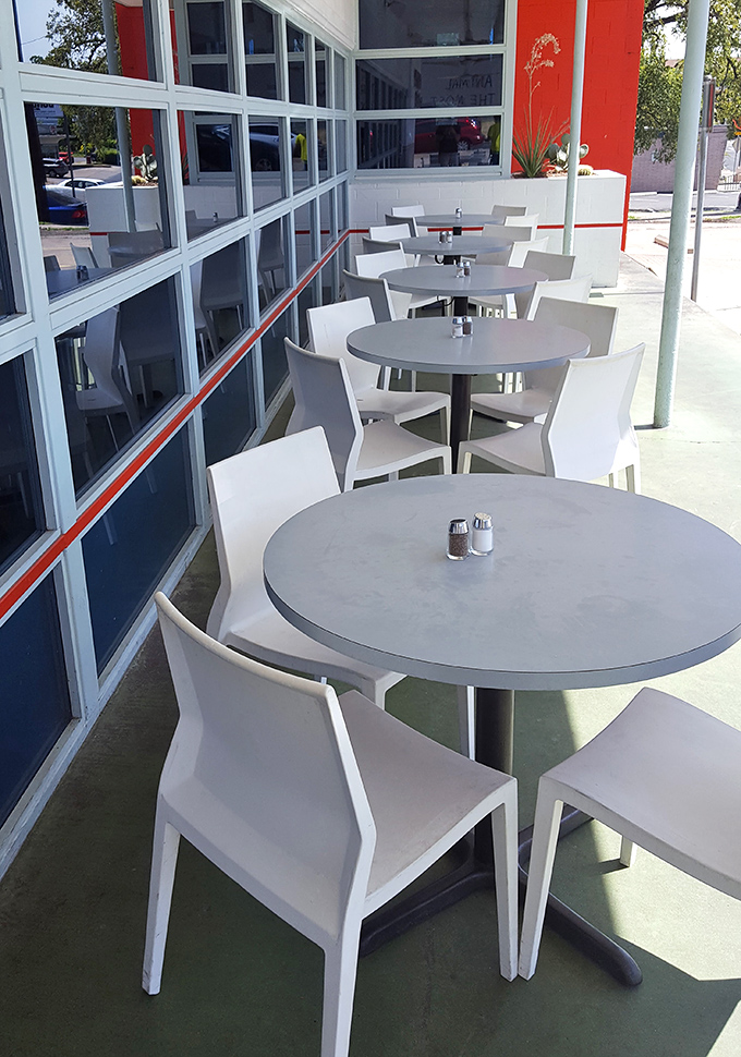 Outdoor seating that's perfectly Austin—simple, functional, and ready for those perfect Texas mornings when the weather cooperates.