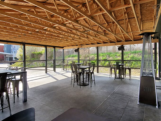 The covered patio offers al fresco dining without Mother Nature calling the shots. Sunshine included, rain excluded.