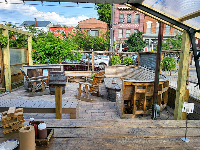 The outdoor patio at Walter's feels like your coolest friend's backyard – if your friend happened to be a BBQ genius with excellent taste in furniture.