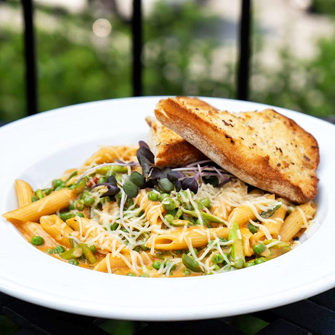Pasta that doesn't just sit on the plate but seems to celebrate with fresh vegetables and herbs—proof that comfort food can be both sophisticated and soul-satisfying.
