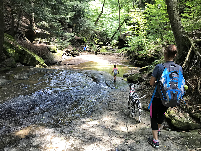 Summer explorers finding relief from the heat—proving that Ohio's natural air conditioning works perfectly when powered by flowing water.