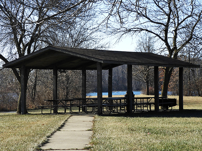 Rain plan perfection in rustic form. This picnic shelter has hosted everything from family reunions to impromptu concerts when summer showers roll through.