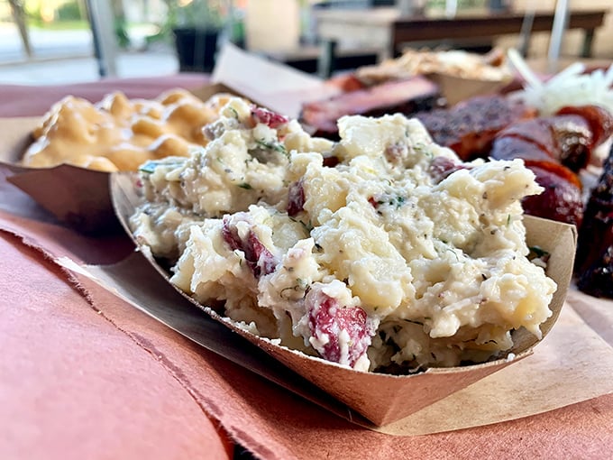 Red-skinned potato salad that strikes the perfect balance between creamy and chunky—the unsung hero of any barbecue plate.