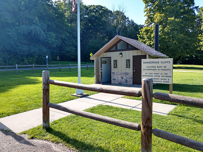 Even the facilities blend into the landscape. This rustic restroom building serves as a reminder that you're still in civilization—barely.