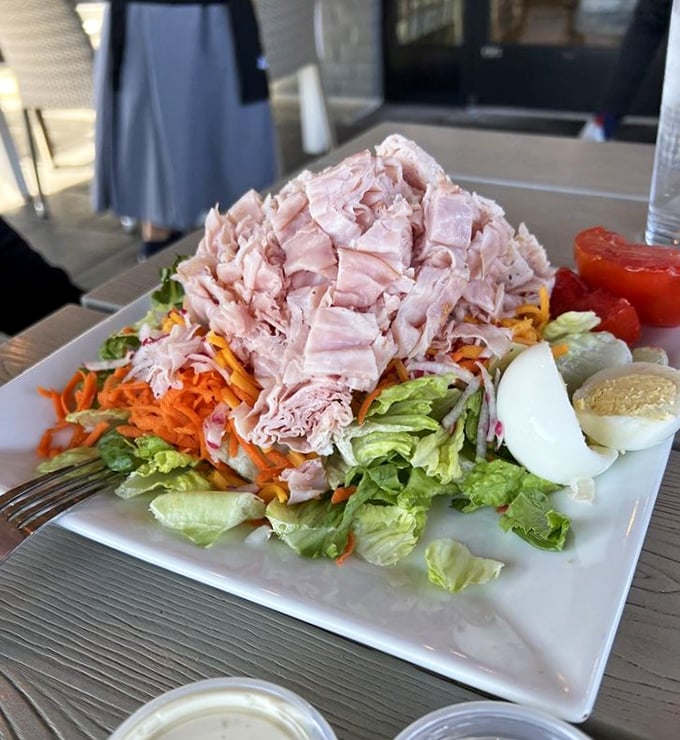 A salad so fresh and abundant it practically needs its own zip code. That mountain of turkey makes rabbit food suddenly seem exciting.