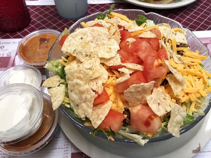 A taco salad that doesn't pretend to be healthy—it knows exactly what it is: a delicious vehicle for cheese, chips, and happiness.