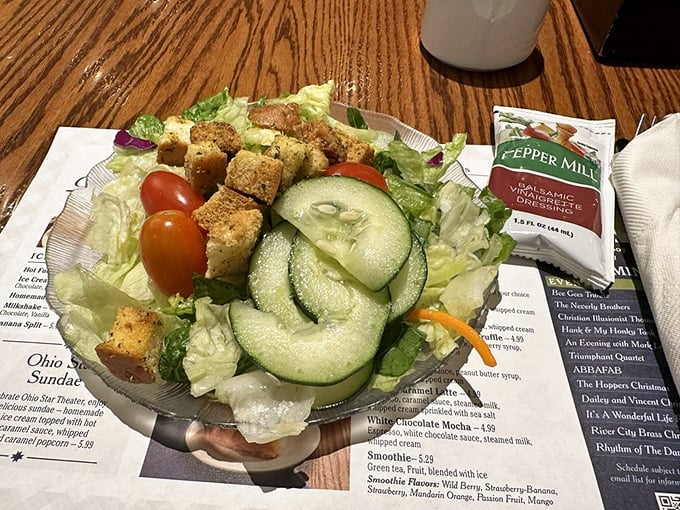 A garden-fresh salad for those pretending they came for something healthy before demolishing half a cream pie for dessert.