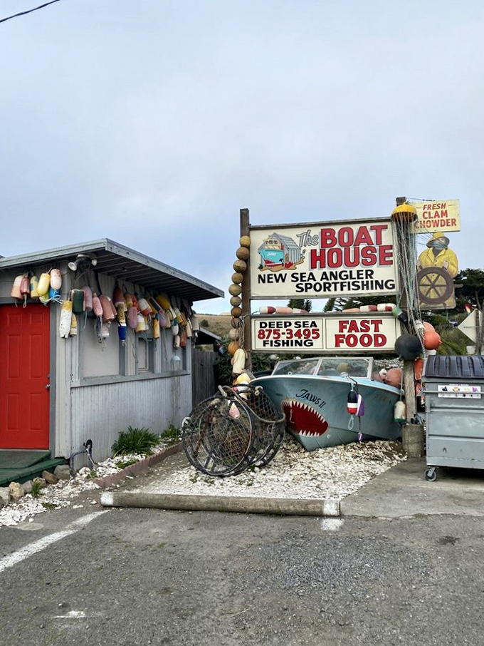 A sign that promises exactly what's inside: fresh seafood without pretense. The straight-talking marquee of a place that delivers on its promises.