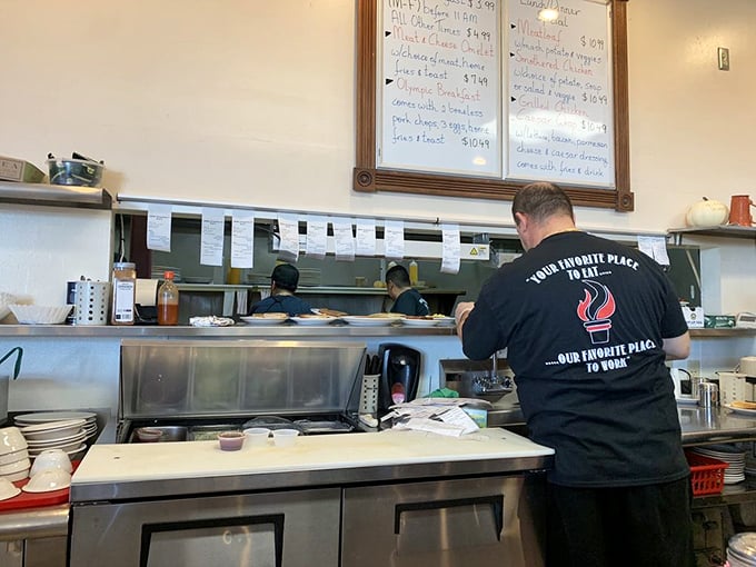 Behind every great diner is a dedicated kitchen crew. That shirt says it all—their favorite place to work creates your favorite place to eat.