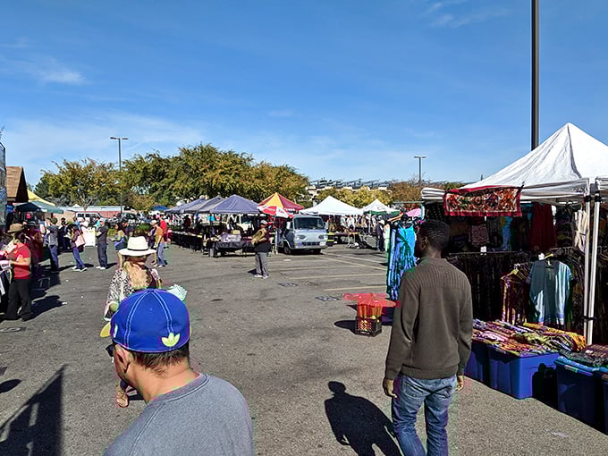 The market stretches to the horizon under perfect California skies. Like a small city that appears and disappears monthly, leaving only treasures behind.