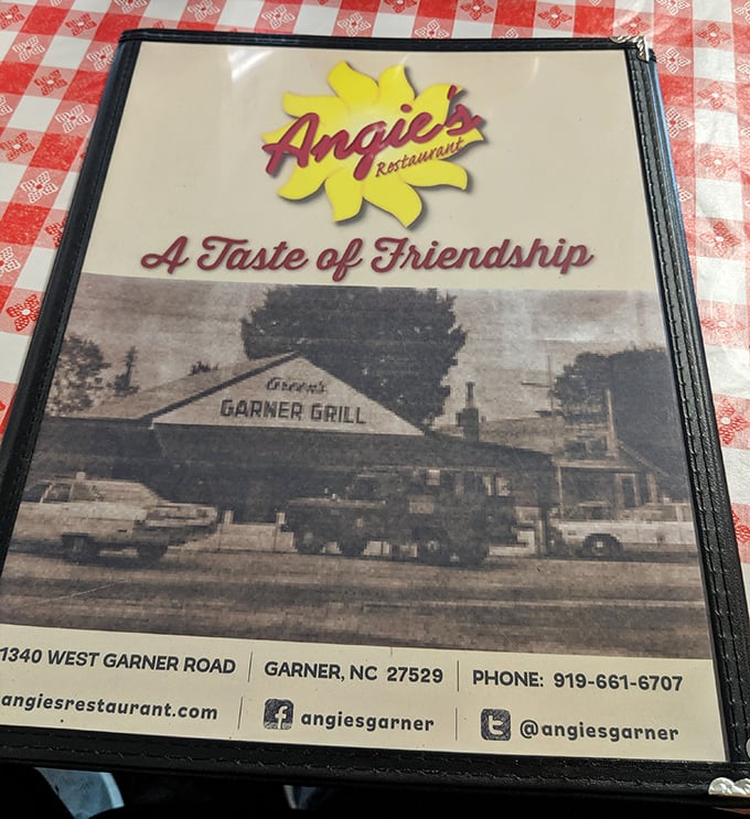 Every menu has history, but Angie's has heritage—that vintage photo reminds you you're eating somewhere that's stood the test of time.