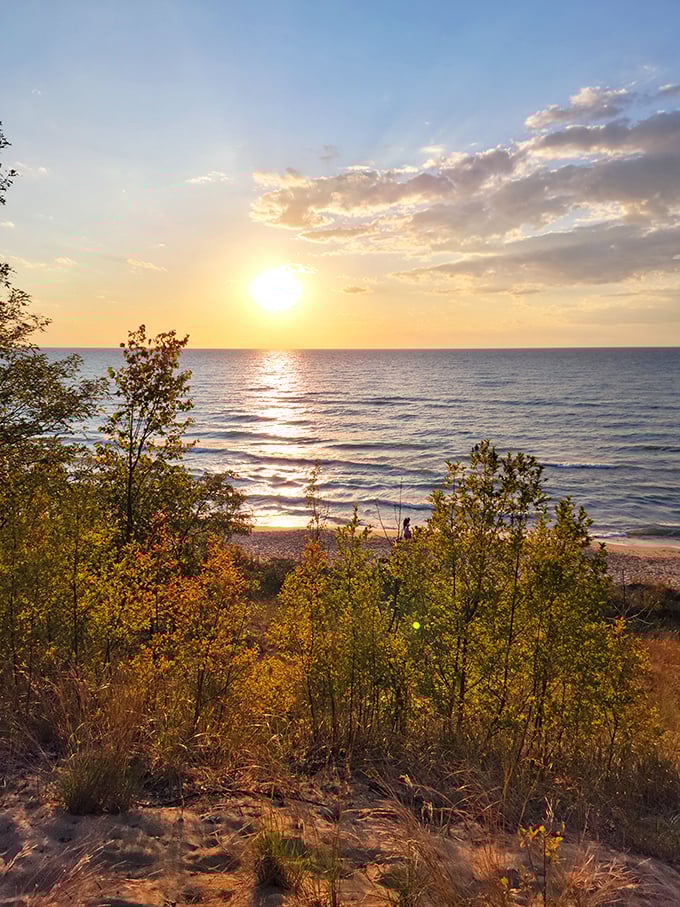 Nature's daily masterpiece—a Lake Michigan sunset paints the sky in colors that would make Monet jealous. No filter needed here.