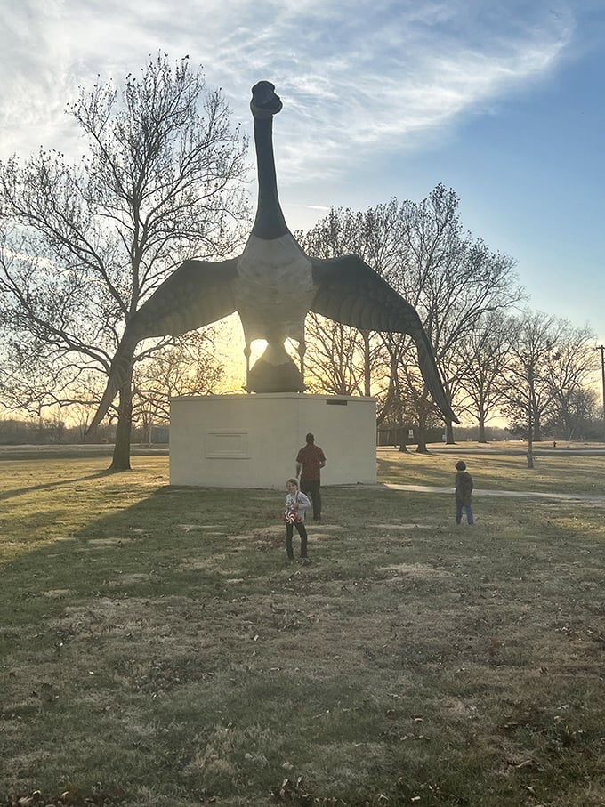 Families gather beneath Maxie's wings as daylight fades. Creating multi-generational memories is what quirky roadside attractions do best.