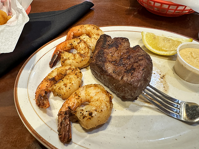 Surf meets turf in perfect harmony—plump, seasoned shrimp alongside a perfectly cooked steak is the definition of "best of both worlds."