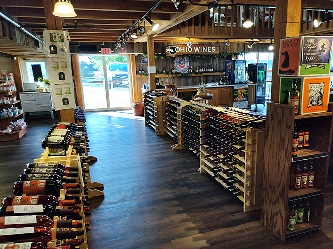 Beyond the dining room lies a wine shop showcasing Ohio's viticultural talents—proof that Amish country offers more than just butter and pie.