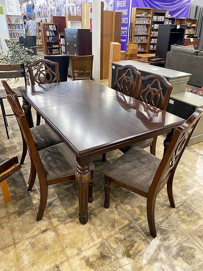 This dining set isn't just furniture—it's the stage for future Thanksgiving dinners and heated Monopoly tournaments.