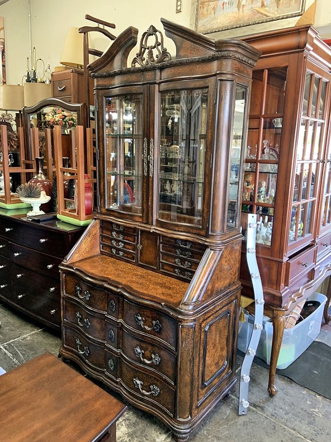 This isn't just furniture; it's functional art—carved wood secretary desks that witnessed letter-writing before texts and emails took over.