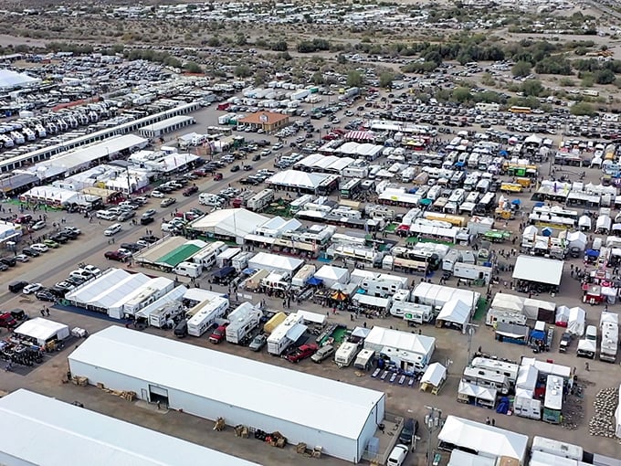 Bird's eye brilliance—only from above can you truly appreciate the magnificent scale of this desert marketplace phenomenon.
