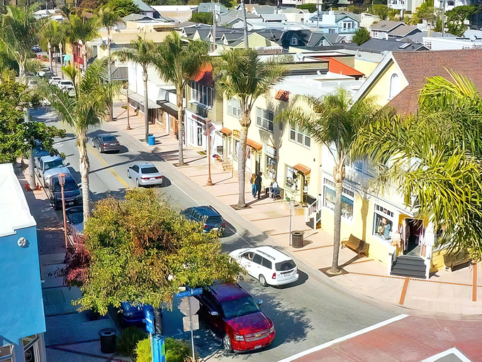 From above, Capitola reveals its perfect proportions – a village-sized slice of paradise where palm trees stand like exclamation points.