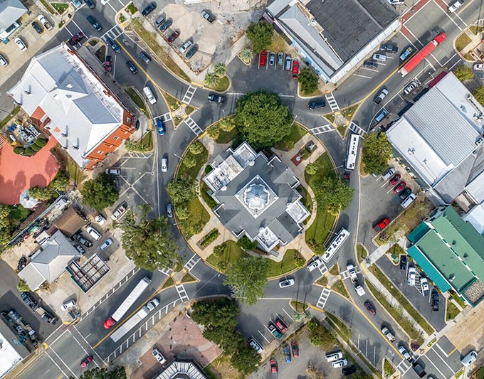 From above, Monticello's courthouse square layout reveals itself as a perfect example of thoughtful small-town planning.