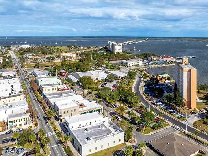 From above, Titusville reveals its perfect positioning – nestled between river and ocean, with just enough development to be convenient without being crowded.