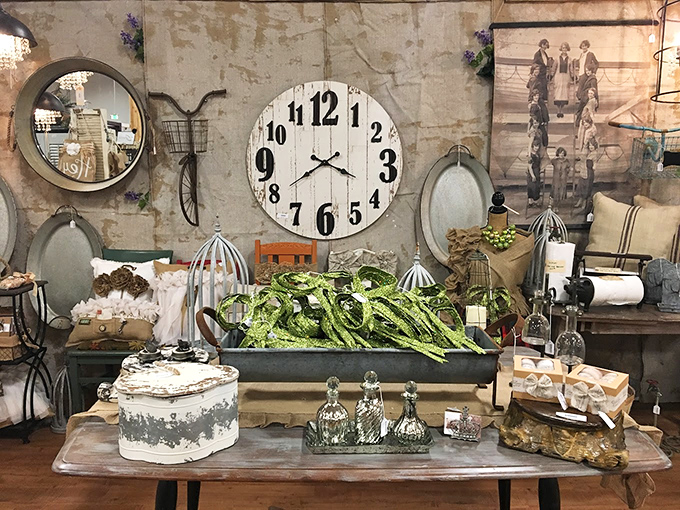 The wall clock centerpiece anchors this timeless vignette—proving that at Lone Star Mercantile, style is always right on schedule.