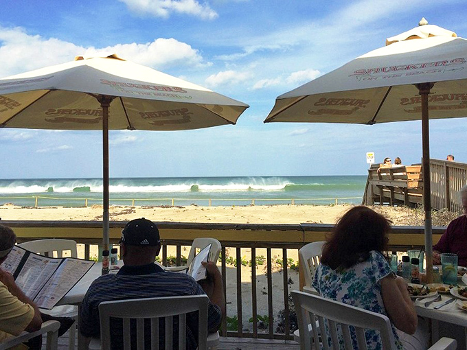 The view from Shuckers' deck – where the Atlantic Ocean provides the kind of dinner entertainment no big-city restaurant could ever match.