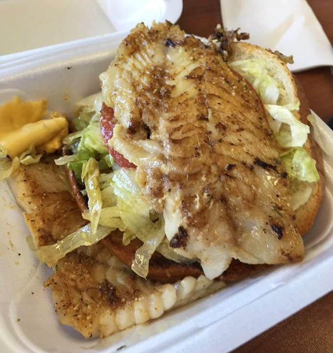The grouper sandwich proves that Thee Burger Spot isn't just a one-trick pony—this flaky fish creation deserves its own fan club and possibly a parade.