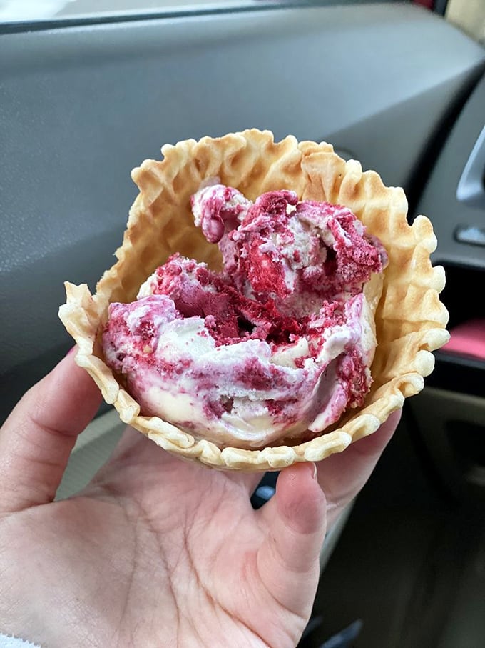 This isn't just dessert, it's edible art—a berry-swirled masterpiece that belongs in both galleries and stomachs.
